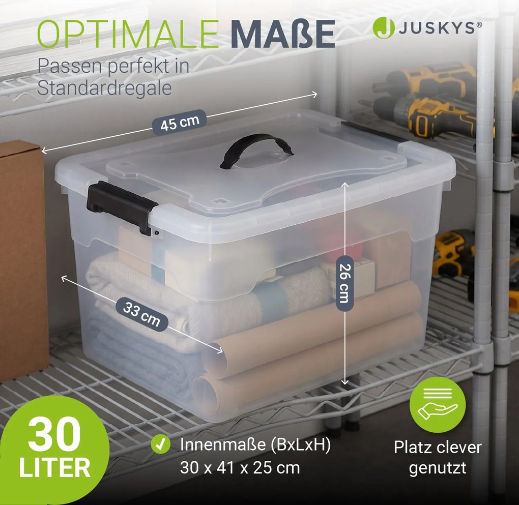 Juskys Plastové úložné boxy s víkem Velikost sady: 6 ks, Objem: 60 L