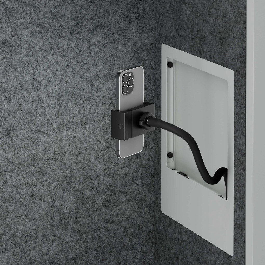 Kancelářská akustická kabina se sedátkem a USB-C portem, korpus šedý / sedák šedá, 1150 mm: SALLY MentalBox