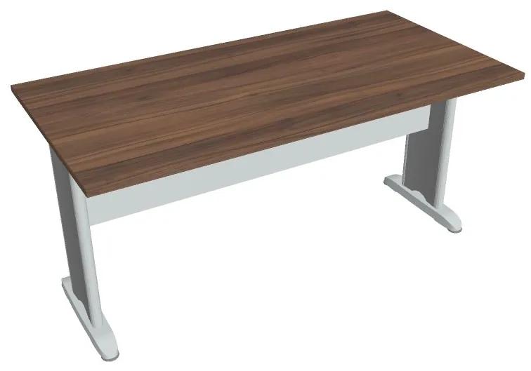Stůl jednací rovný 160 cm - Hobis Cross CJ 1600 Dekor stolové desky: ořech, Dekor lamino podnože: šedá, Barva nohou: Stříbrná