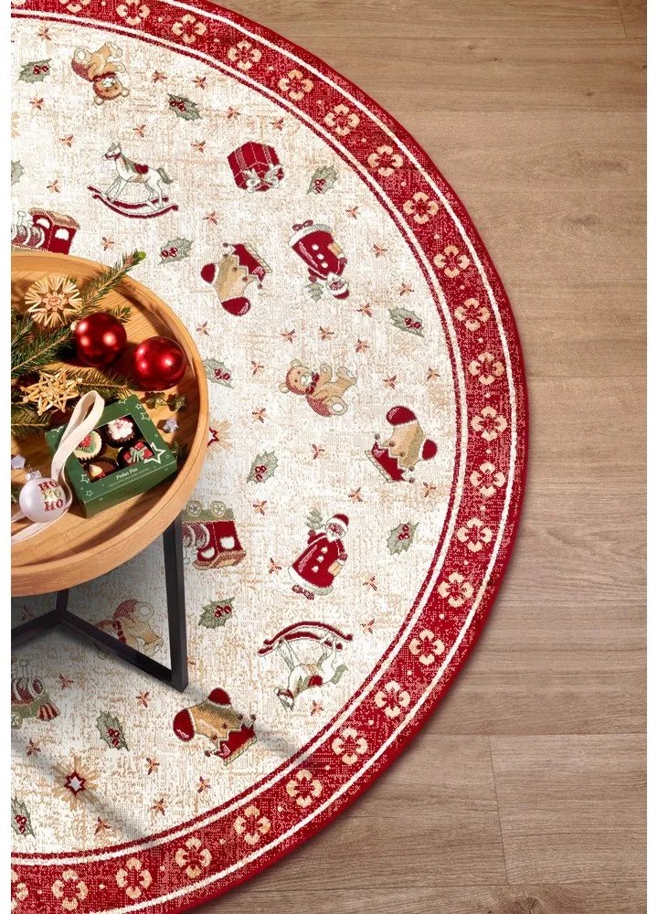 Červený kulatý koberec s vánočním motivem s příměsí bavlny ø 200 cm Toy's Delight Red Christmas – Villeroy&amp;Boch