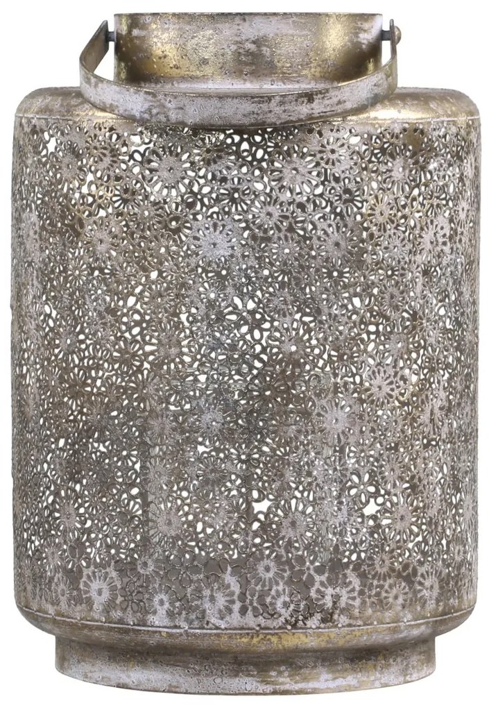 Bronzová antik kovová lucerna s kvítky Vire Flowien  - Ø22*32cm