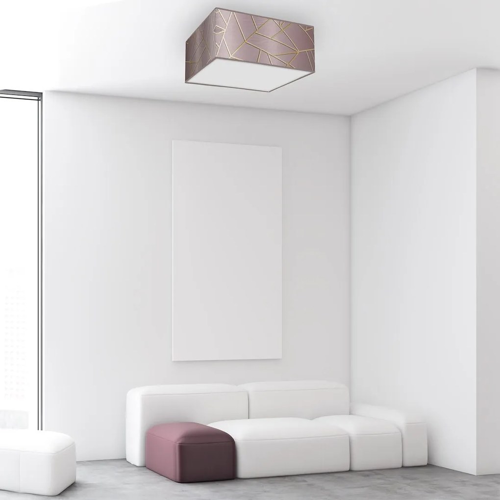Stropní svítidlo Ziggy Square, 1x růžové/zlaté textilní stínítko, (bílé plexisklo), (40 cm)