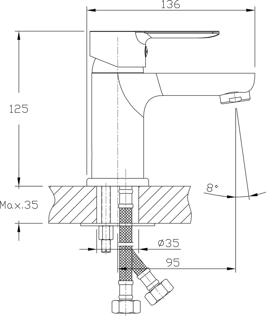 Bruckner Baron umyvadlová baterie stojánková bez výpusti chrom 612.002.1
