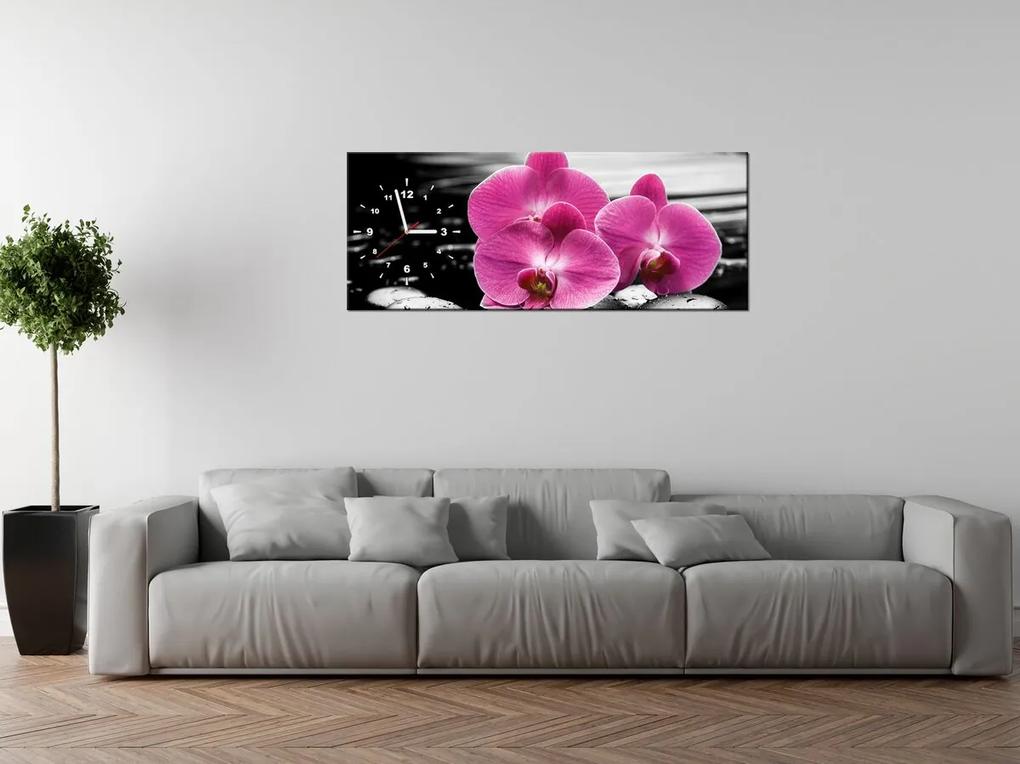 Gario Obraz s hodinami Krásná orchidej mezi kameny Rozměry: 30 x 30 cm