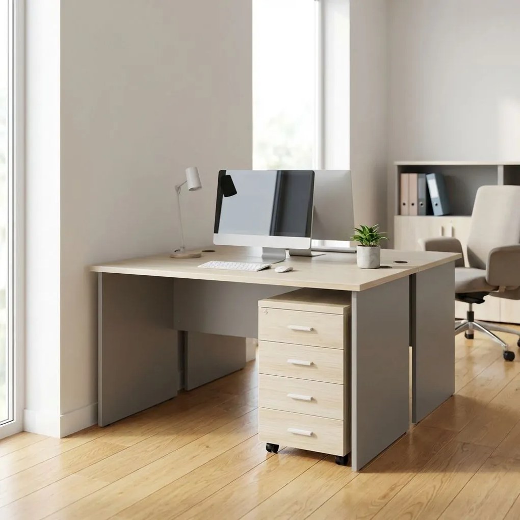 Sestava kancelářského nábytku SimpleOffice 1, 120 cm, dub světlý / šedá