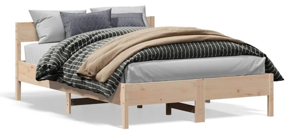 Rám postele s čelem bílý 140 x 200 cm masivní borové dřevo,  842750