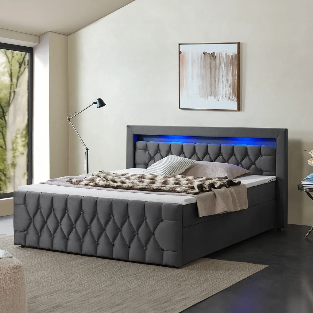 Juskys Postel boxspring Leona se sametovým potahem Barva: černá, Velikost: 180 cm