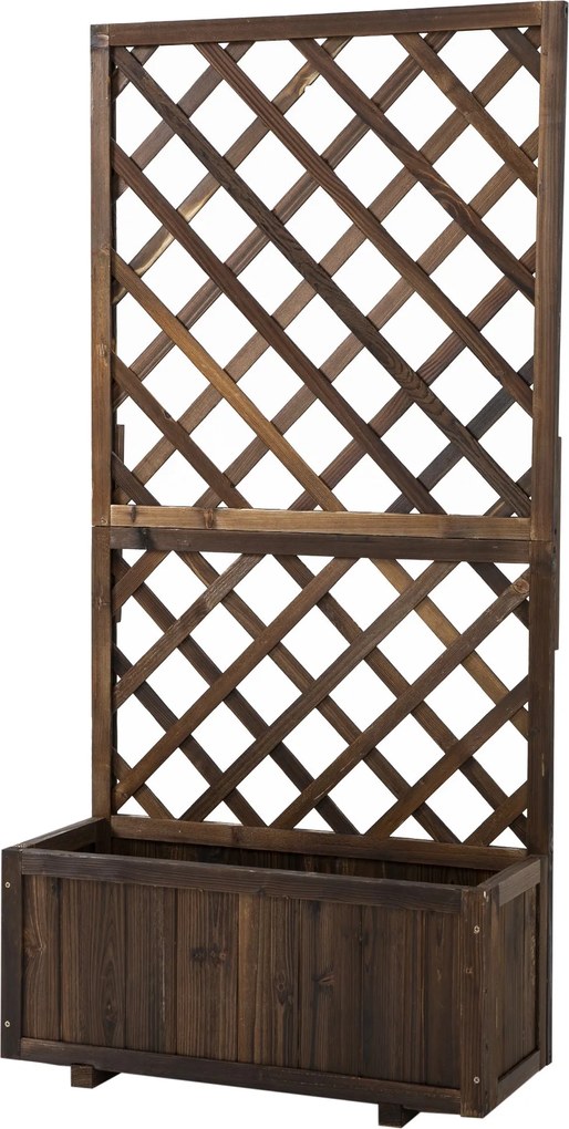 Vyvýšený zahradní záhonová skříňka Outsunny s treláží, dřevěná květinová skříňka, 72,5x31,5x149,5 cm pro zahradu, balkon, terasu, květináč pro popínav