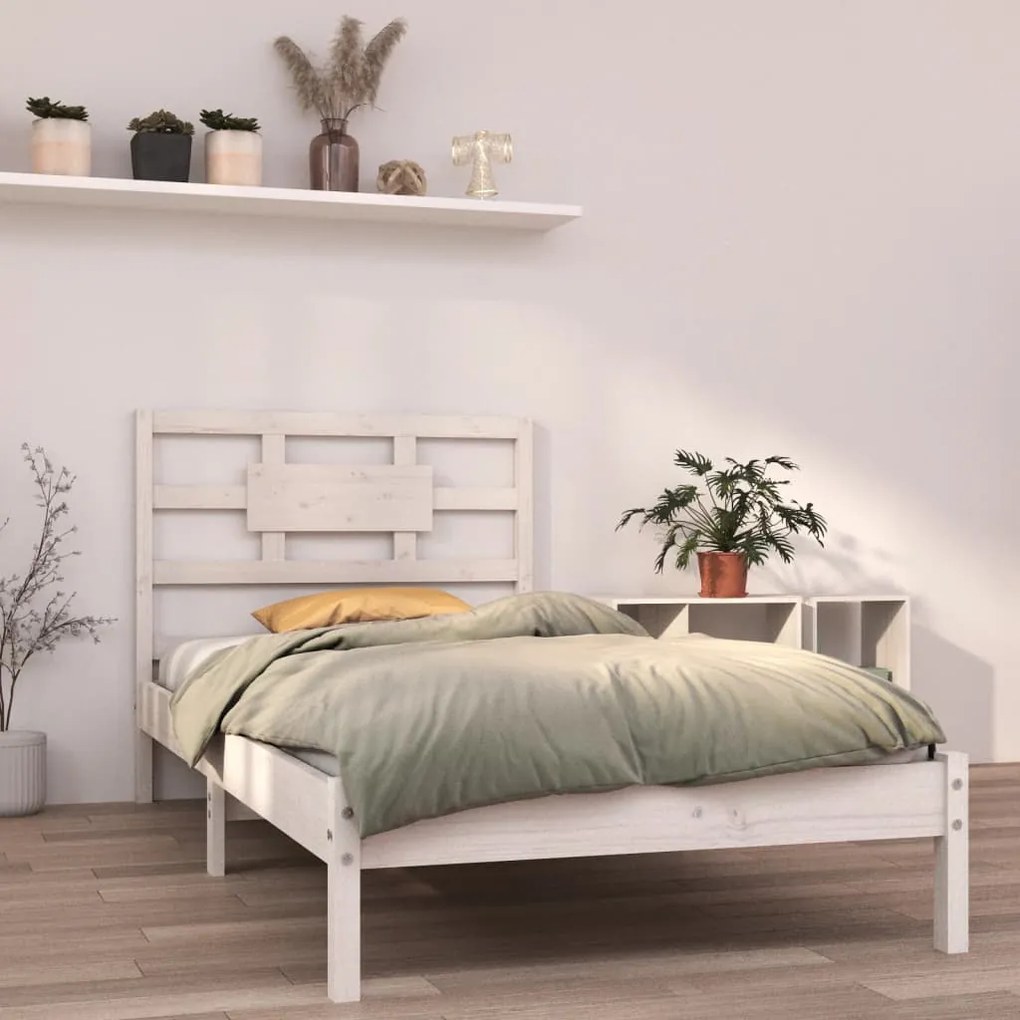 Rám postele bílý masivní dřevo 90 x 200 cm - Default Title