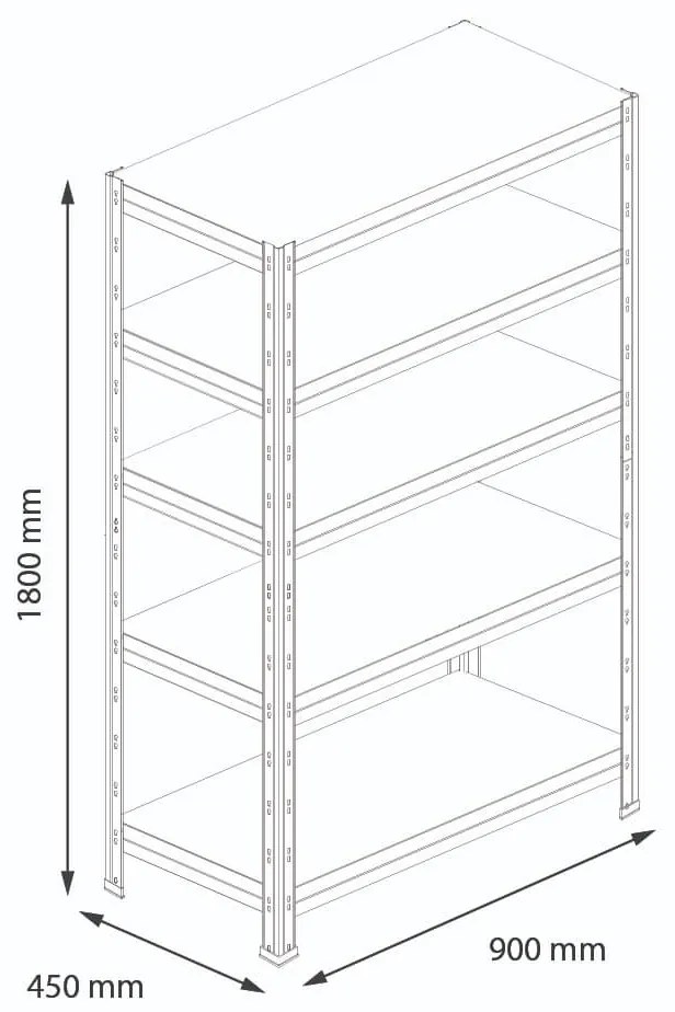 Bezšroubový kovový regál RIVET, 180x90x45 cm, 5x HDF police, antracitová barva