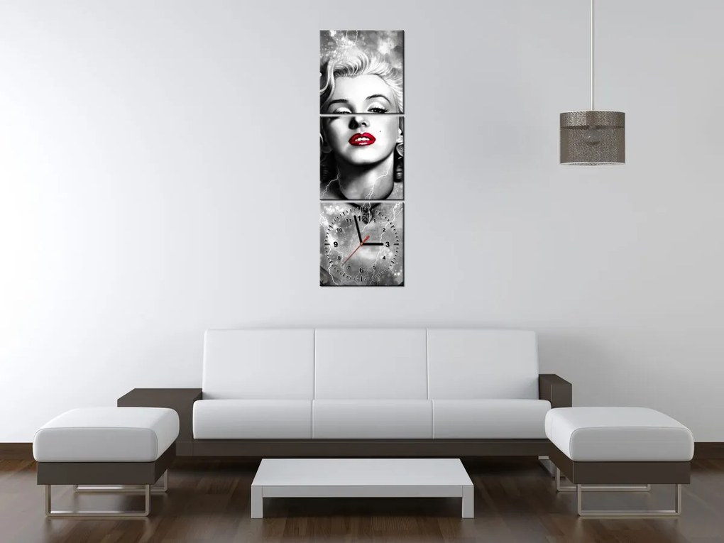 Gario Obraz s hodinami Elektrizující Marilyn Monroe - 3 dílný Rozměry: 90 x 30 cm