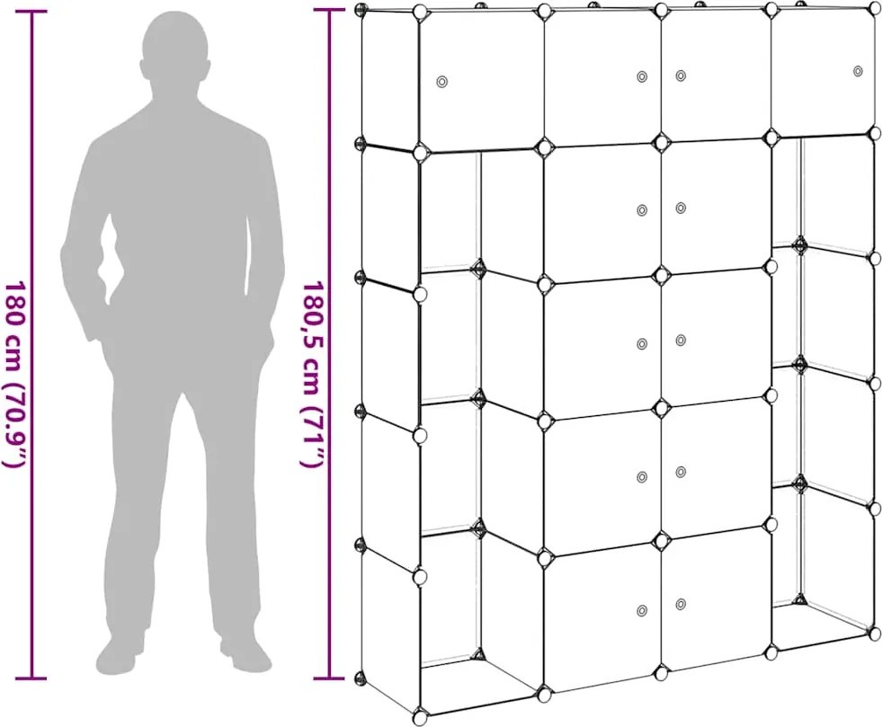 vidaXL Marketos Modulární skříň se 14 přihrádkami černobílá 37 x 146 x 180,5 cm