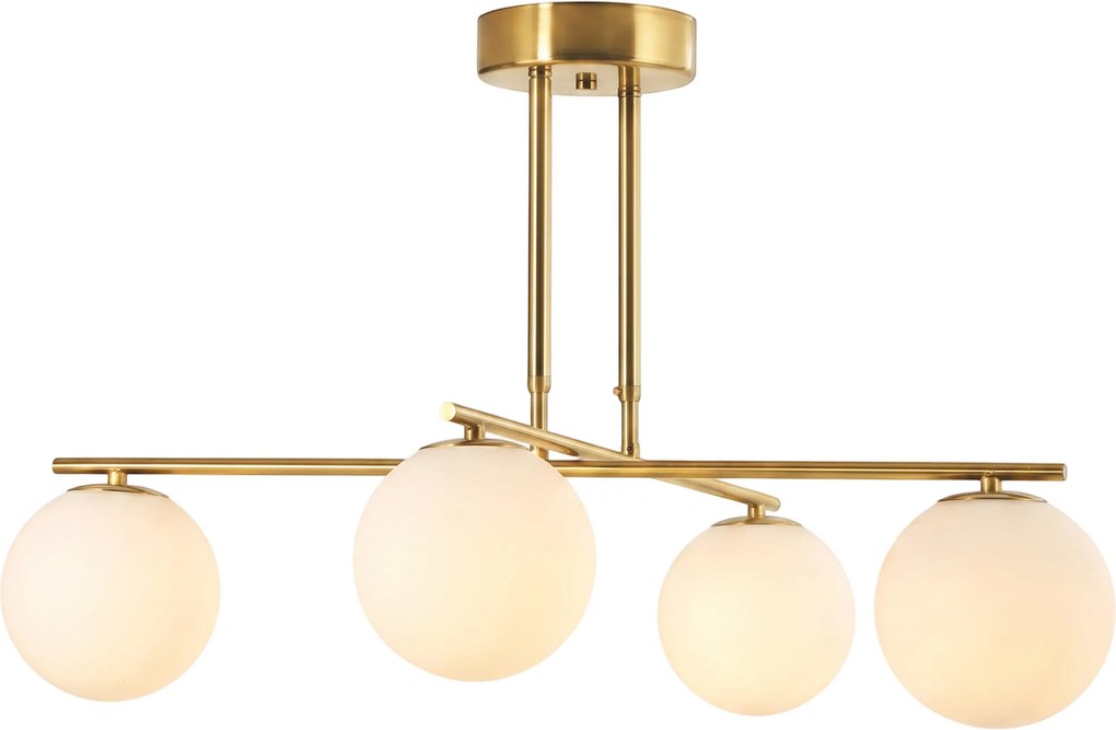 HOMCOM Moderní závěsná lampa se 4 kulatými stínidly, výškově nastavitelné a otočné o 350°, bílé