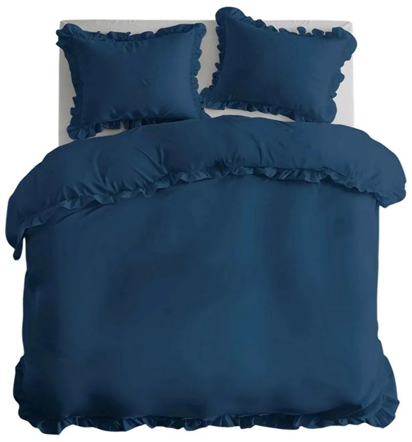 Detexpol Bavlněné povlečení 160x200 denim jednobarevné s volánem Pure 23