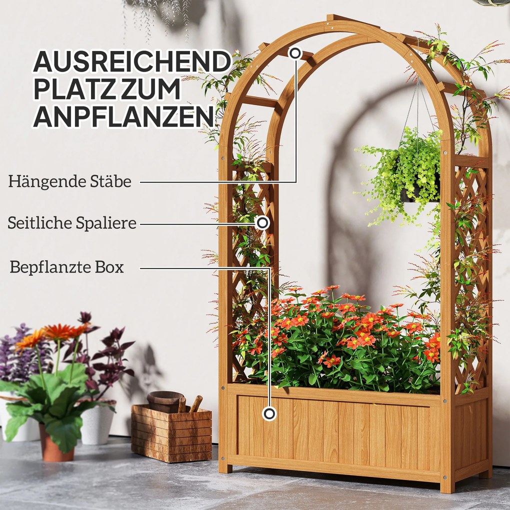 Vyvýšený záhonový truhlík s mříží, zakřivená střecha mřížového květináče dřevo 83 x 36 x 145 cm světle hnědá barva
