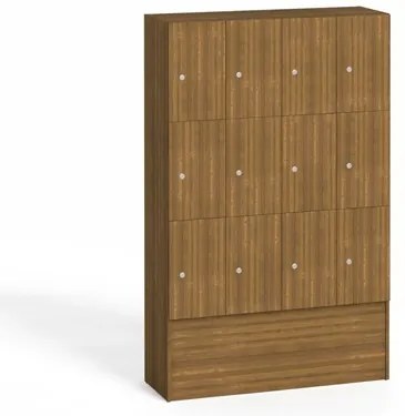 Dřevěná odkládací skříňka S5 s úložnými boxy, 12 boxů, 1700 x 1200 x 420 mm, cylindrický zámek, ořech