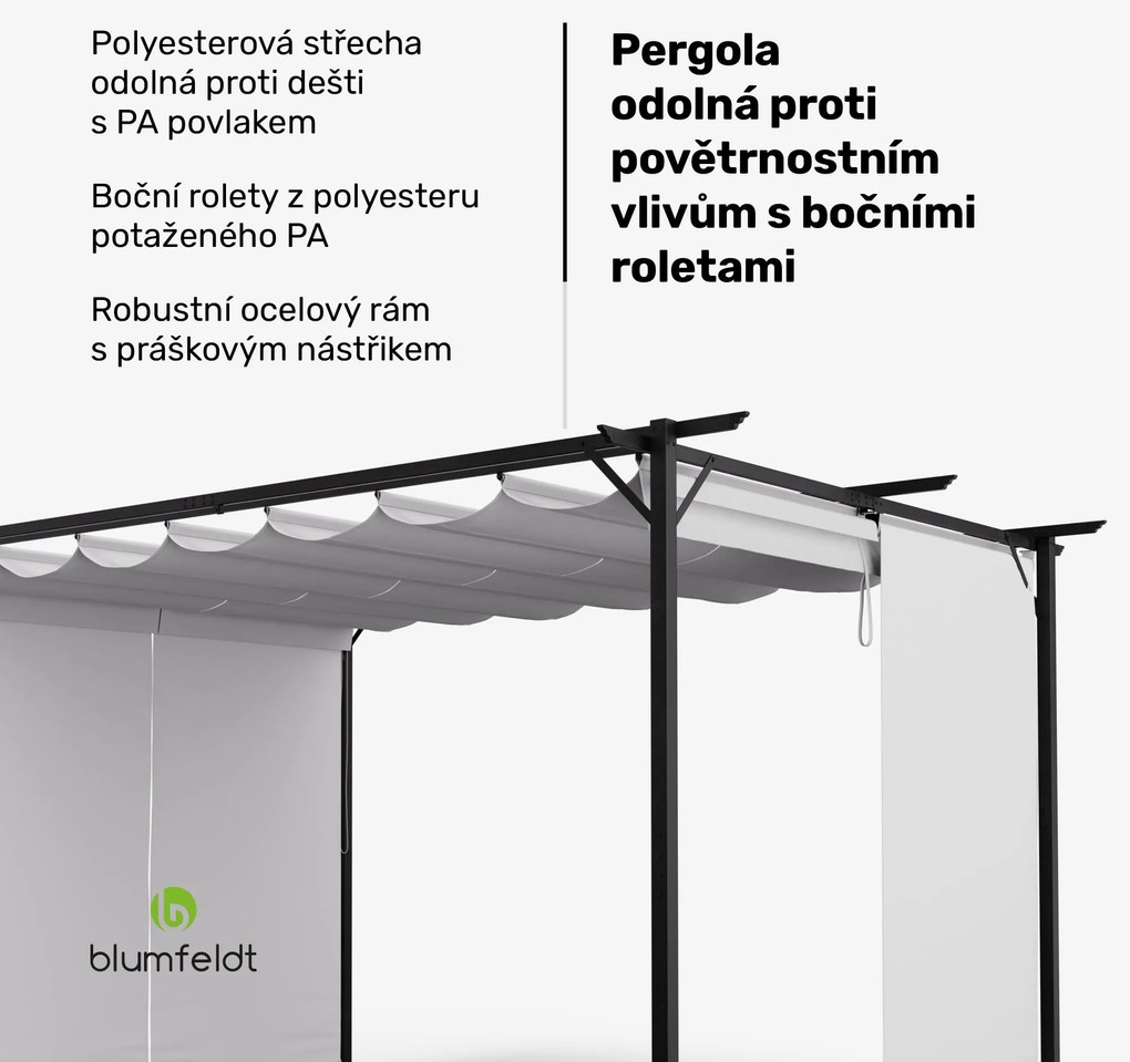Blumfeldt Pantheon Robust, pergola, 3 x 4 m, s bočními roletami, práškově lakovaná ocel odolná vůči povětrnostním vlivům