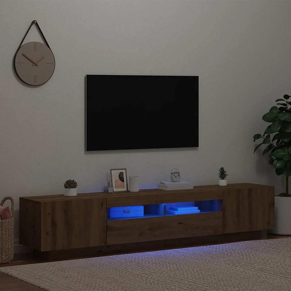 TV stolek s LED dub artisan 200x35x40 cm kompozitní dřevo 3329166