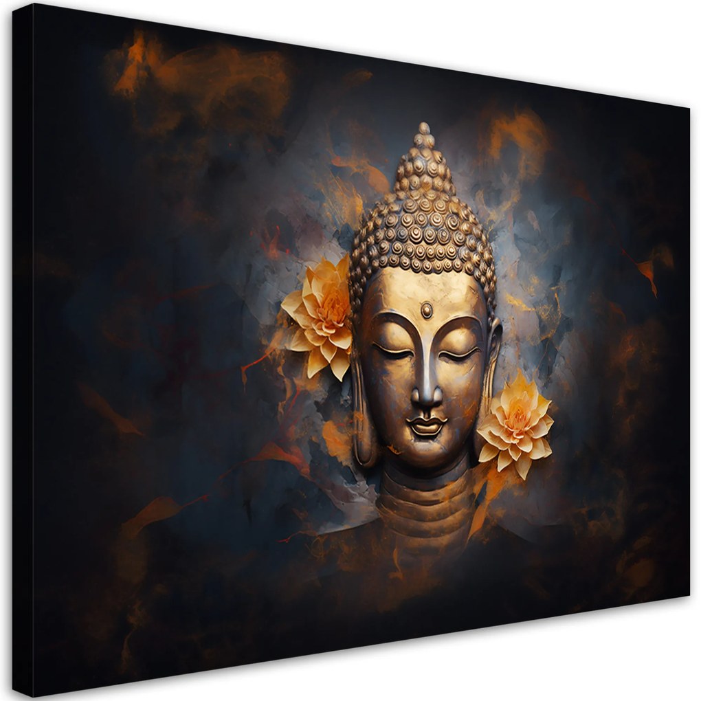 Gario Obraz na plátně Zlatý Budha a květiny Rozměry: 60 x 40 cm