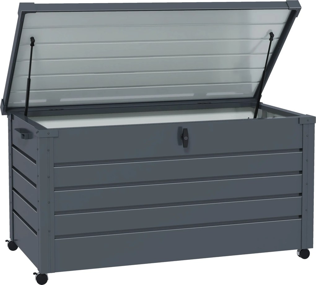 Outsunny Venkovní úložný box, zahradní box, box na polštáře, odolný proti povětrnostním vlivům, 4 kolečka, 100 x 62 x 65 cm, tmavě šedý