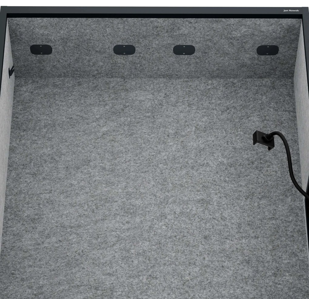 Kancelářská akustická kabina se sedátkem a USB-C portem, korpus antracitový / sedák šedá, 1150 mm: SALLY MentalBox