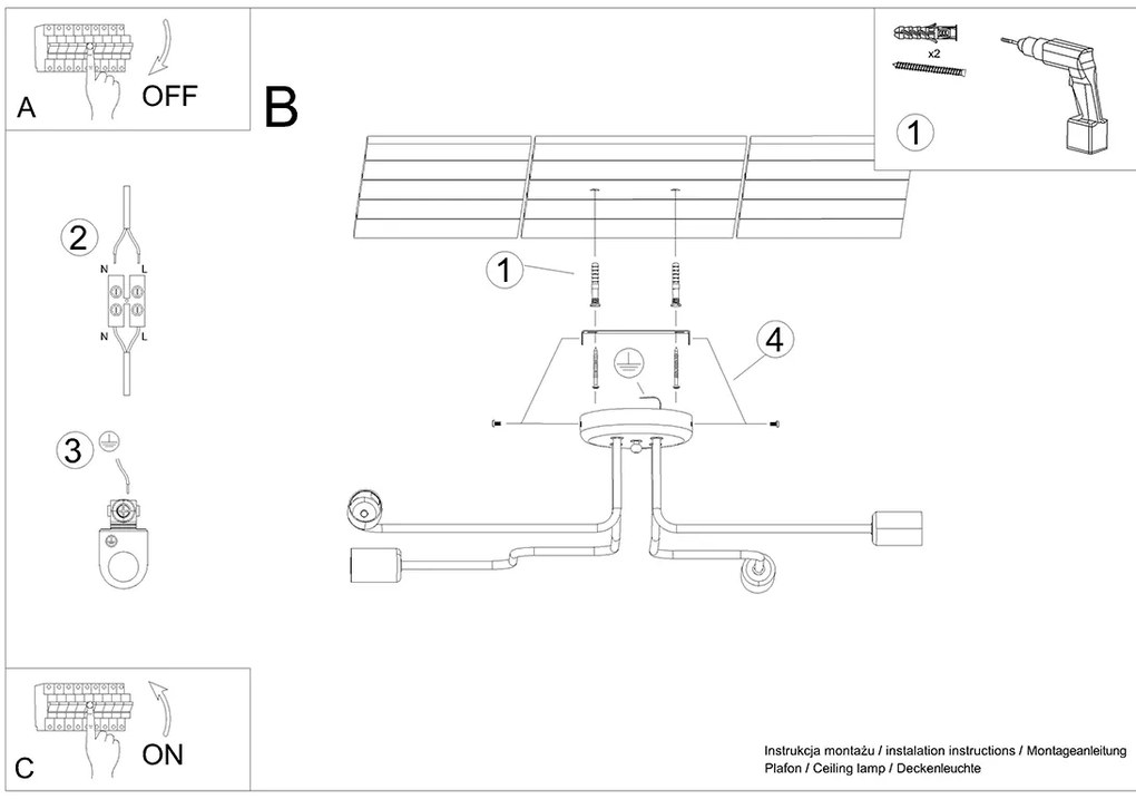 Stropní svítidlo Vector 4, černé tělo svítidla