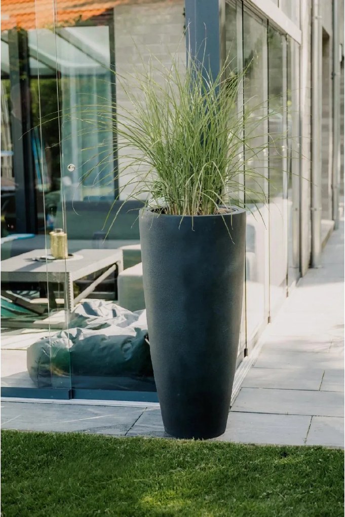 Květináč CITY, sklolaminát- vzhled kamene, výška 100 cm, antracit