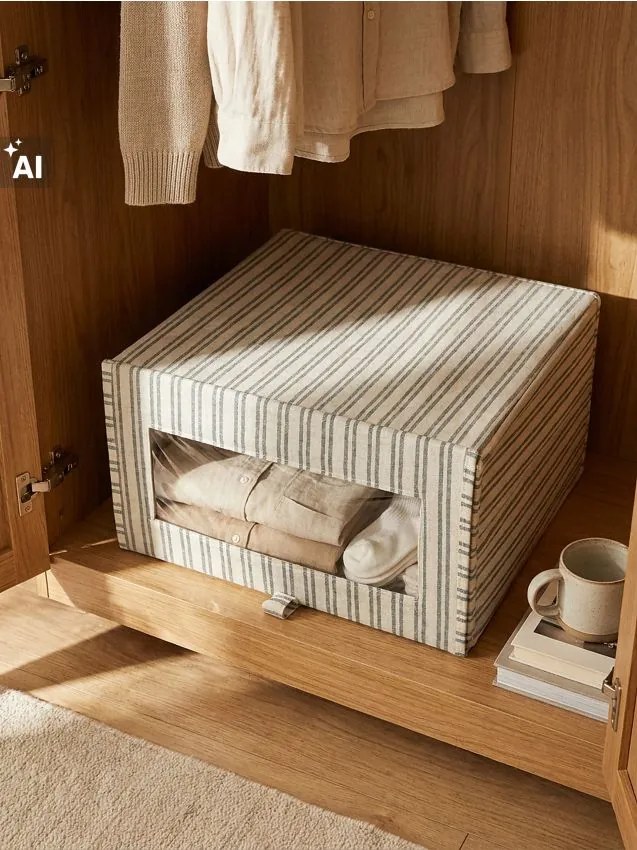 Sinsay - Skládací úložný box s pruhy a okénkem - zelená