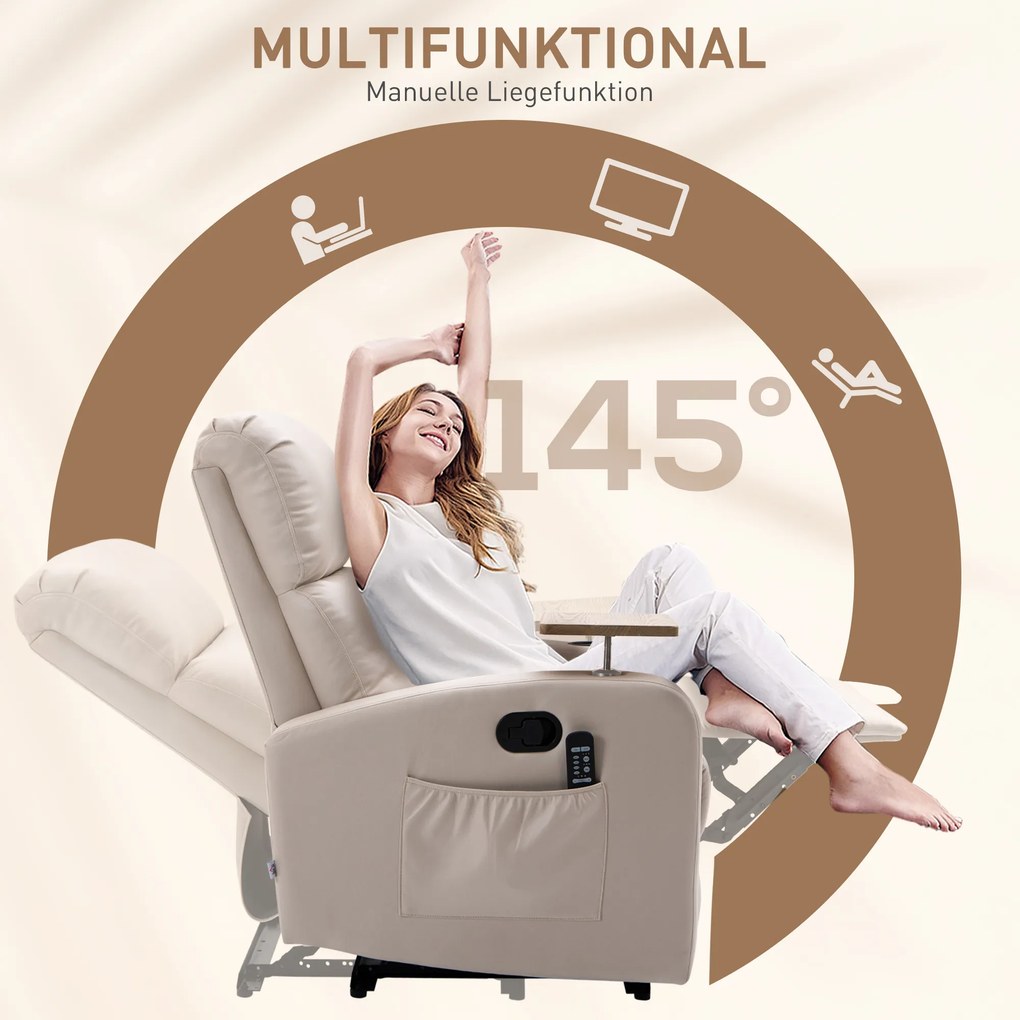 Elektrické polohovací křeslo HOMCOM s masážní funkcí a funkcí polohování, polohovací křeslo z mikrovlákna ve světle šedé barvě pro relaxaci | Aosom.de