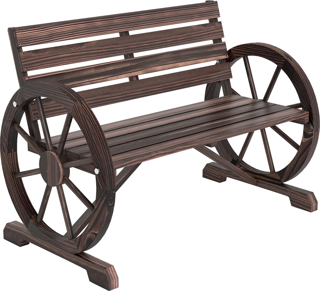 Outsunny Zahradní Lavice Dřevěná Rustikální Lavice s Kolečkovými Opěrkami Wagon Wheel Lavice Venkovní Lavice Terasová Lavice Parková Lavice z Masivní…