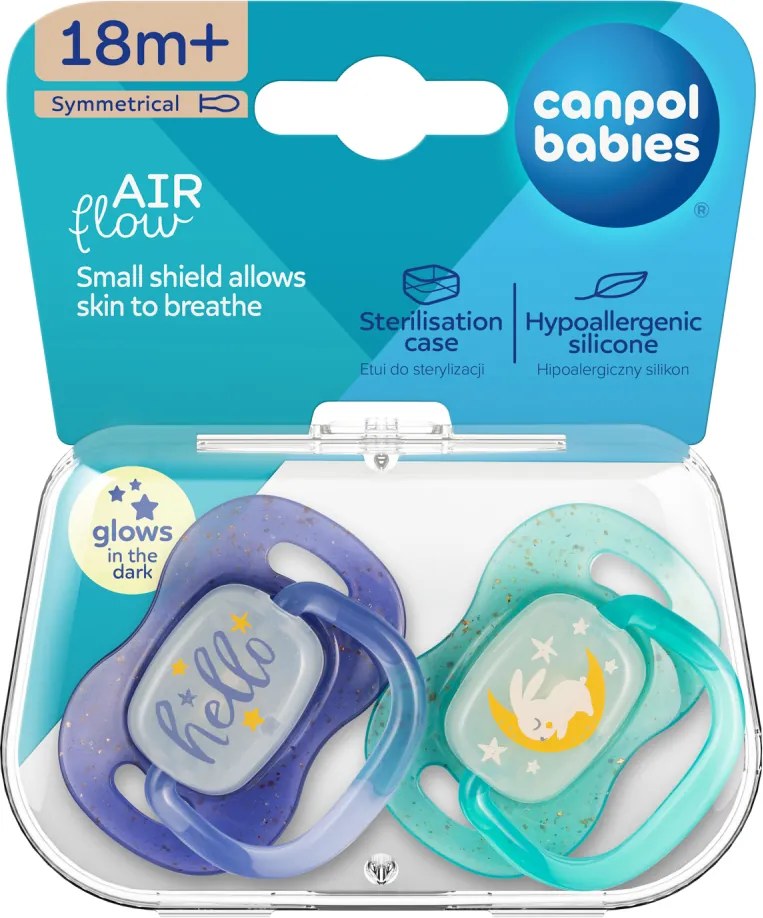 Canpol babies Dudlík svítící silikonový symetrický NIGHTGLOW 18m+ 2ks kluk