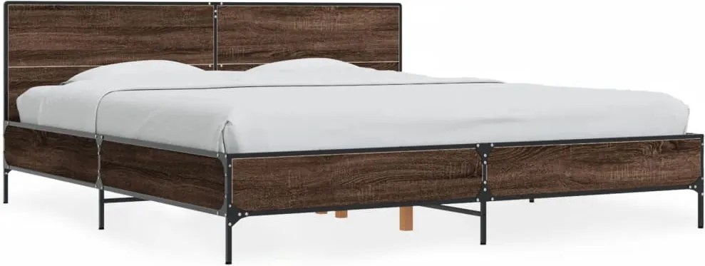 Rám postele hnědý dub 200 x 200 cm kompozitní dřevo a kov 3280021