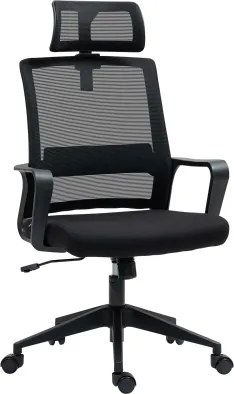 HOMCOM kancelářská židle, nastavitelná židle s opěrkou hlavy, otočná židle pro home office, kancelář, černá