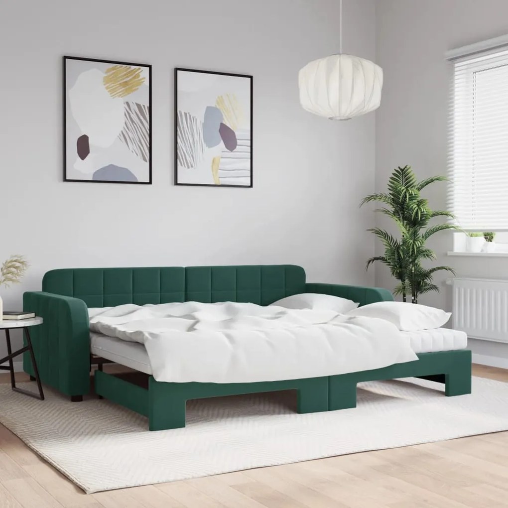 Válenda s přistýlkou a matracemi tmavě zelená 90 x 200 cm samet 3196955