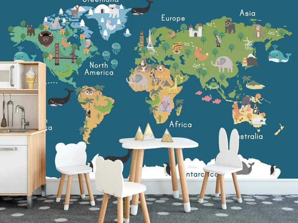 Tapeta dětská mapa světa - 300x200 cm