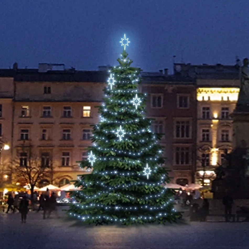 LED světelná sada na stromy vysoké 6-8 m, ledová bílá s dekory DZ141S2