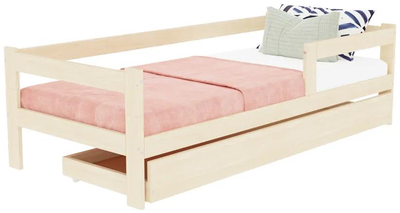 Benlemi Jednolůžková postel ze dřeva SAFE 5v1 se zábranou a úložným šuplíkem Zvolte barvu: Nelakovaná, Zvolte rozměr: 90x160 cm, Zvolte zábranu: S otevřeným vstupem