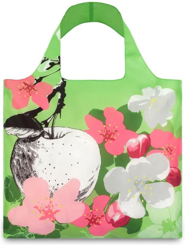 Nákupní taška LOQI zelená s květy 50x42cm unese až 20 Kg