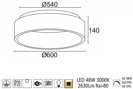 ACA DECOR LED stropní svítidlo APOLLO 48W/230V/3000K/2630Lm/270°/IP20/DIM, Flicker free