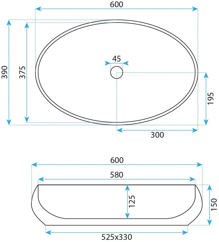 Rea Maya, keramické umyvadlo na desku 600x390x150 mm, bílá lesklá, REA-U5660