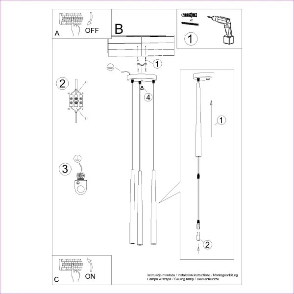 Sollux SL.1463 - Lustr na lanku BLISS 3xG9/8W/230V černá
