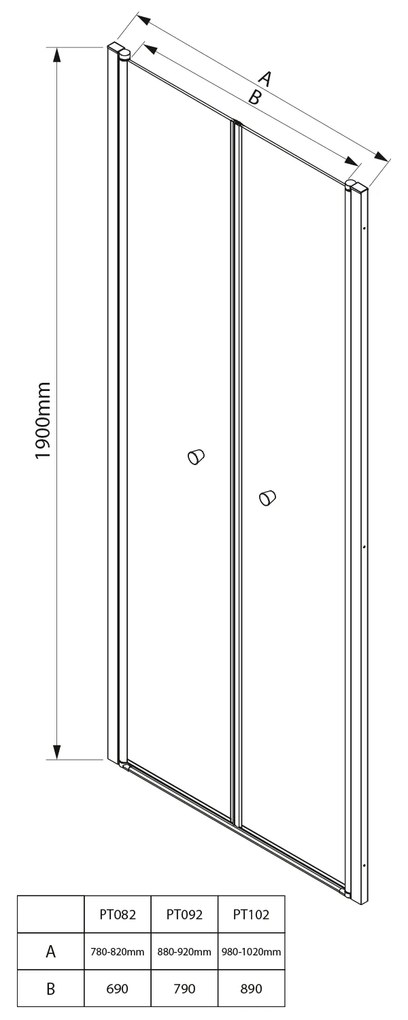 Aqualine PILOT otočné sprchové dveře dvojkřídlé 800mm PT082