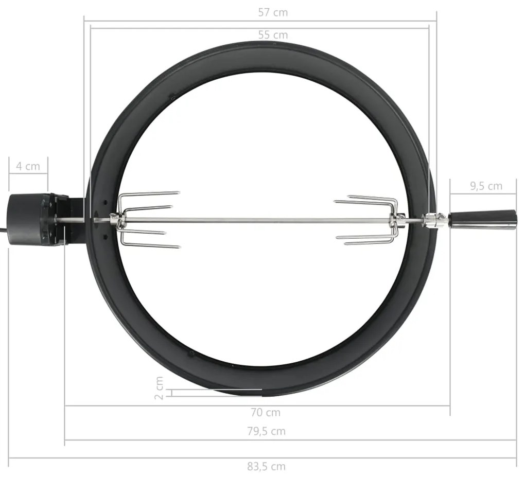 vidaXL Grilovací límec s jehlou a motorem 57 cm černý