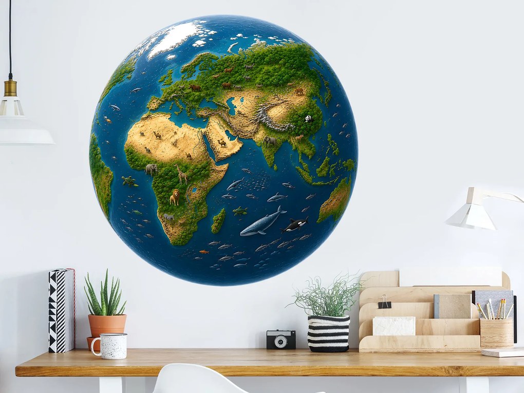 Zelená planeta textilní přelepitelná samolepka na zeď arch 74 x 75 cm