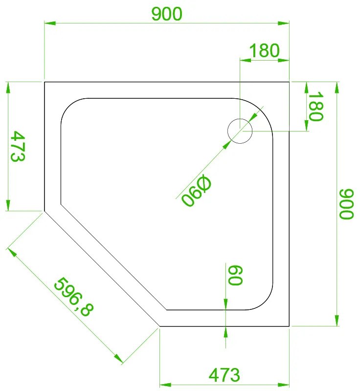 BPS-koupelny Pětiúhelníková akrylátová sprchová vanička HYD-PSV-ST07B 90x90 černá