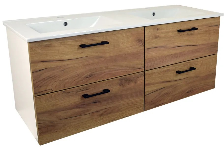 Comodo Koupelnová skříňka s keramickým umyvadlem Agria NEW W 120 - bílá/zlatý dub
