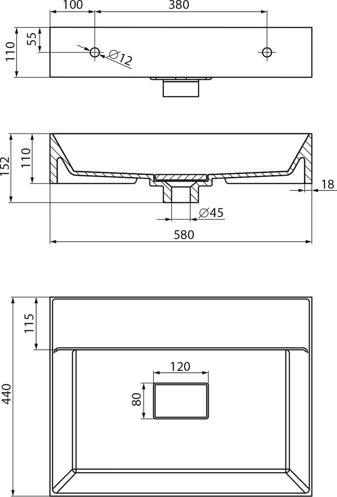 Sapho GODIVA umyvadlo 58 x 44cm, bez otvoru, litý mramor, bílá GU058-0