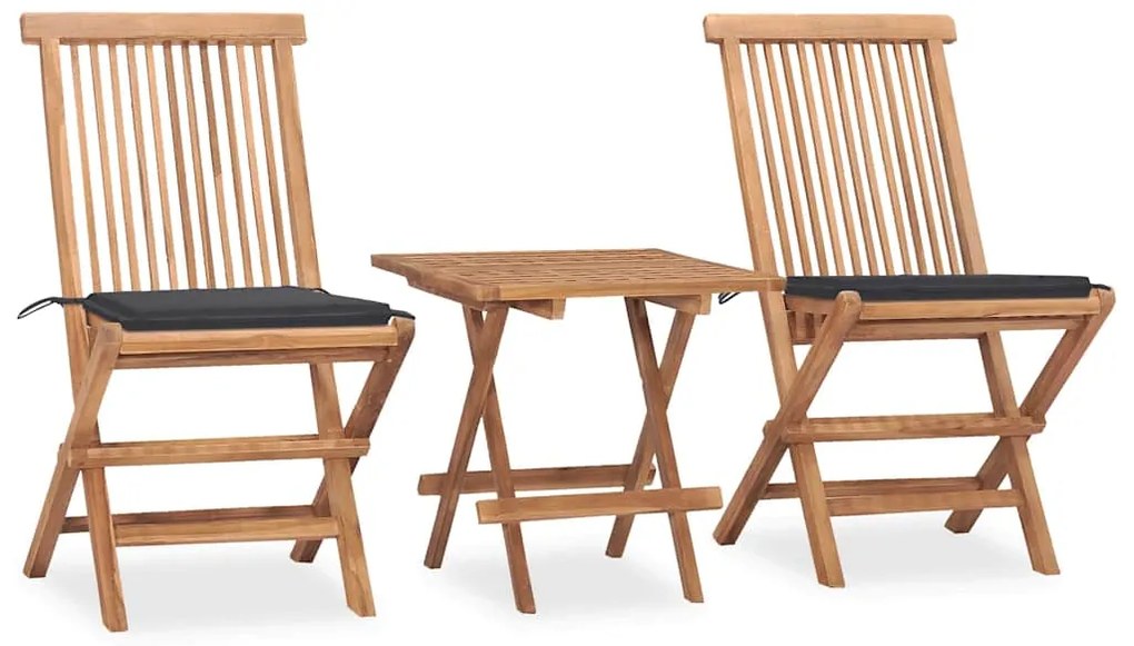 3dílný skládací zahradní jídelní set s poduškou masivní teak 3063198