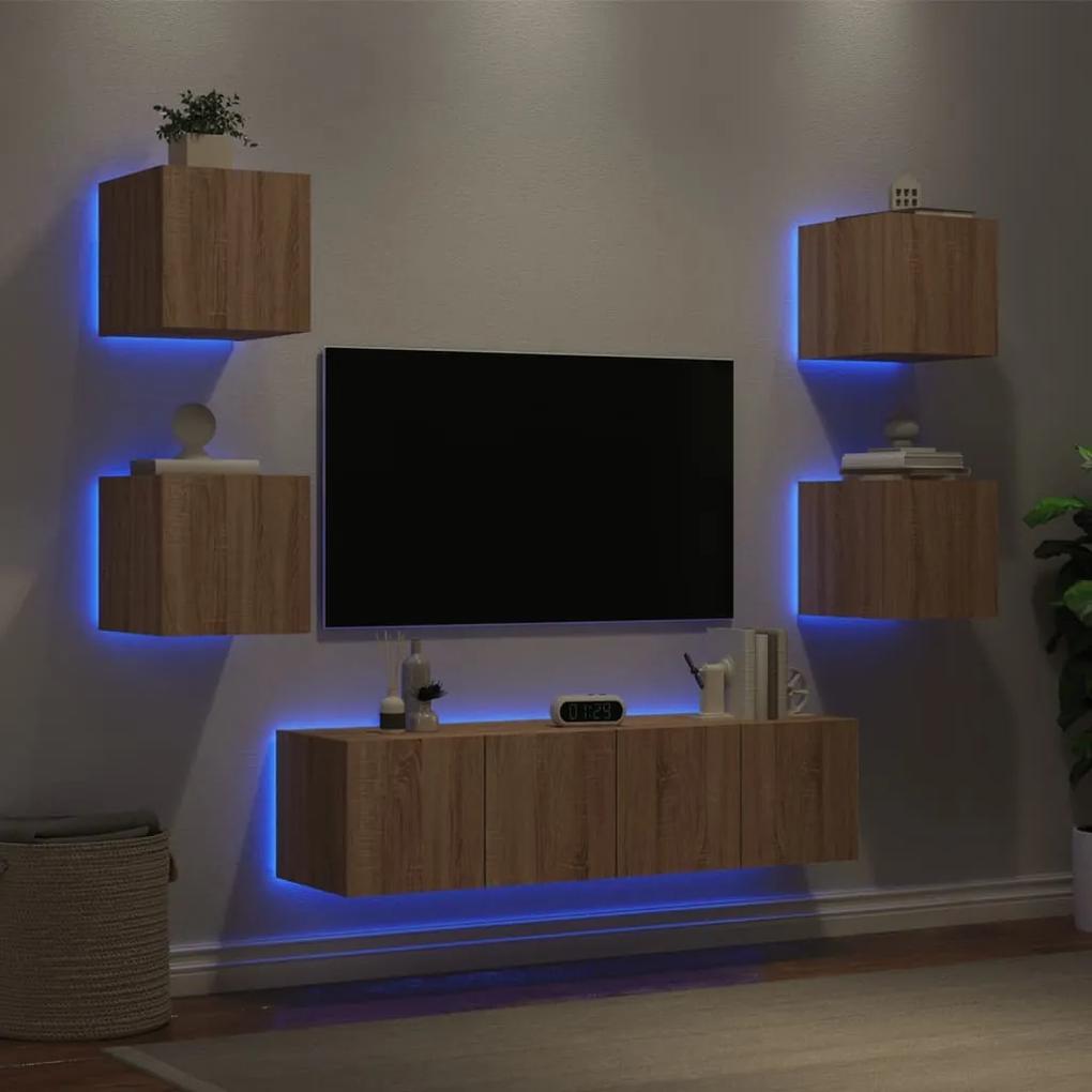 vidaXL 6dílná obývací stěna s LED osvětlením kompozitní dřevo [3216855] Barva: Bílá