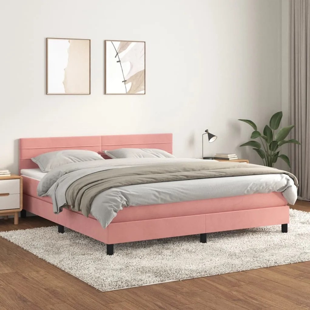 Box spring postel s matrací růžová 180x200 cm samet 3141382